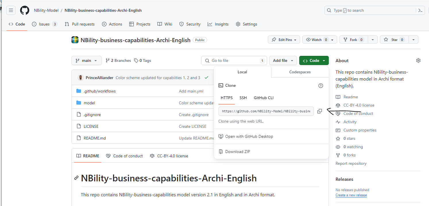 2.1.3. Import the model from GitHub into Archi - Nbility Model